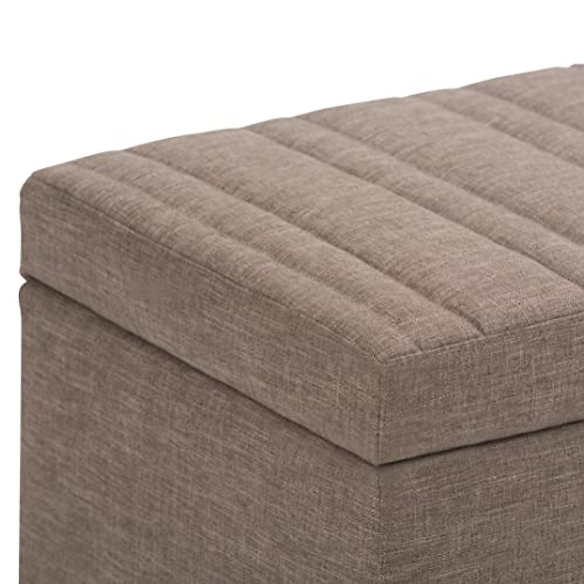 SIMPLIHOME Darcy 33 Inch Wide Contemporary Rectangle Storage Ottoman Bench in Fawn Brown Linen Look Fabric, For the Living Room, Entryway and Family Room