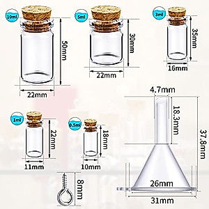 Sherli 45 Pieces Mini Glass Bottles with 50 Pieces Eye Screws and 3 Pieces Funnels Clear Small Wishing Jars with Cork Stoppers Tiny Cork Glass Bottles for DIY Art Crafts Party Home Decoration, 5 Sizes