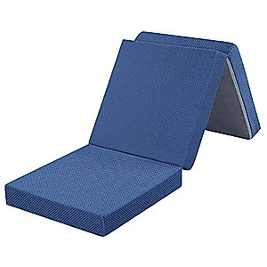 PrimaSleep 4 Inch Tri-Fold Topper, Guest Bed, Floor Mat,Blue,(Single)