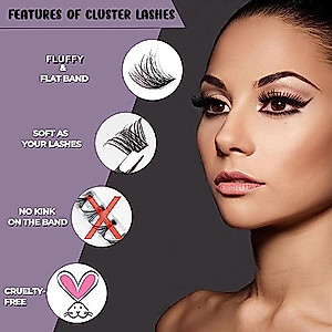 Individual Lashes 120 Cluster Lashes DIY Eyelash Extension Thin Band Wide Stem Lash Clusters with Applicator and Lash Bond and Seal Lash Extension Kit Mix 10-16mm Length C/D Curl - OP01