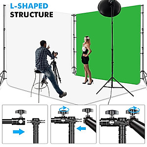 SLOW DOLPHIN Photo Video Studio 20ft (Wide) x 10ft (Tall) Heavy Duty Adjustable Width & Length Photography Backdrop Stand Background Support System Kit with Spring Clamps, Backdrop Clips, Carry Bag