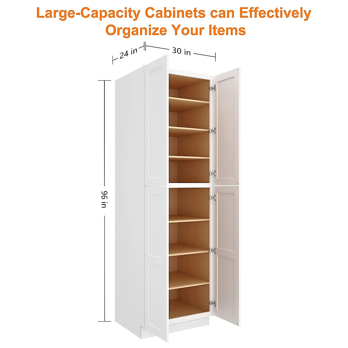 ROOMTEC 96" Kitchen Pantry Storage Cabinet - Modern Tall Storage Cabinet, 4 Doors & 6 Adjustable Shelves, Freestanding Utility Cupboard for Kitchen, Living Room, Dining Room