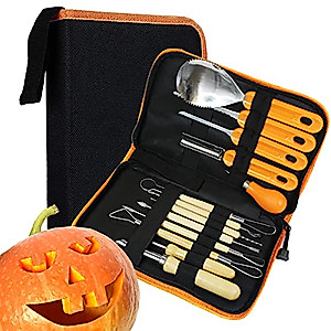 Halloween Pumpkin Carving Kit, Halloween Jack-O-Lanterns 13 Piece Professional pumpkin cutting supplies tools Kit with 6 Pumpkin LED Candles, Pumpkin Carving Kit for Kids and Adult