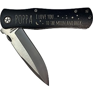Poppa - I Love You to The Moon and Back Stainless Steel Folding Pocket Knife with Clip, Black