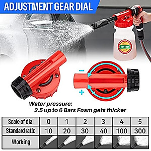 Car Wash Foam Gun, 16 IN 1 Foam Cannon, Adjustable Hose Wash Sprayer with 2.5-6 Ratio Dial Foam Blaster, 1L Bottle, Nozzles, Wash Mitten, 1/2” Quick Connector for Garden Hose, for Car/Garden Cleaning