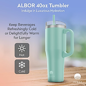 ALBOR 40 oz Tumbler With Lid and Straw, Leak Proof Durable Stainless Steel Insulated Tumbler With Handle, Spill Proof Water Bottles With Straw (Mint, 40 oz)