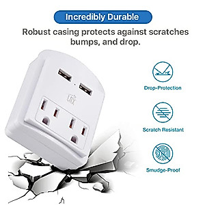 LAX Gadgets Multi-Plug Outlet - Surge Protectors 2 Wall Outlet Extender with 2 USB Ports - Suitable for Home, Office, & School - White, 2 Wall Outlets and 2 USB Ports