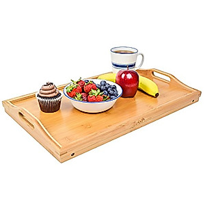 Kozy Kitchen Foldable Breakfast Tray- Large Organic Bamboo Folding Serving Tray- Laptop Desk, Bed Table, Lap Desk| 100% Natural and Eco-Friendly Tray with Handles and Legs