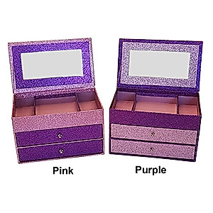 Sparkle Glamour Jewelry Box Organizer (Purple with pink drawers)