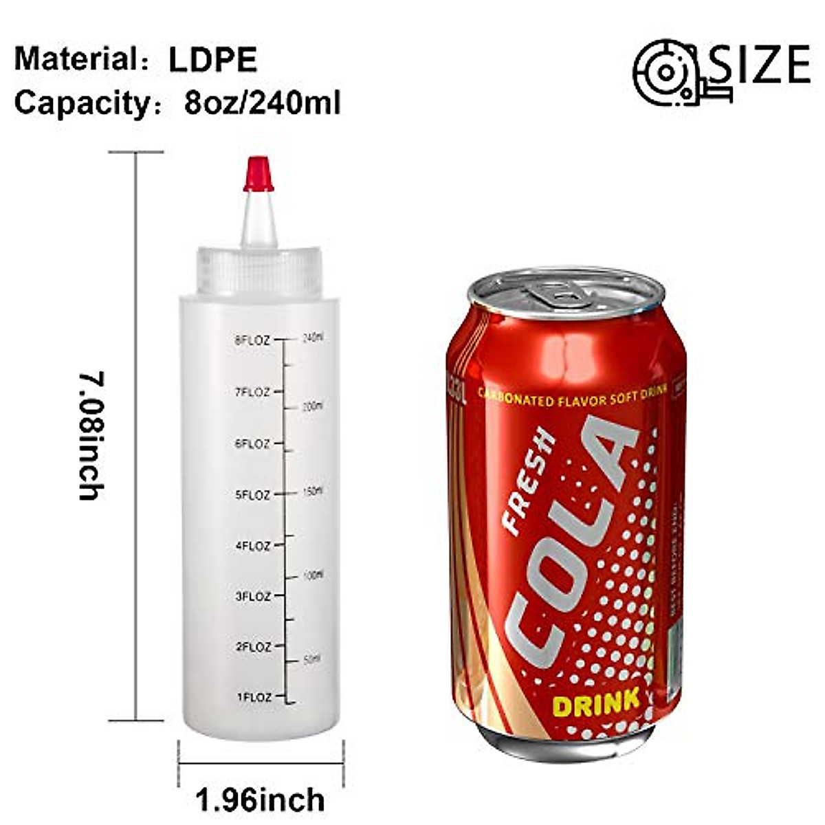 Squeeze Bottles, 12 Pack of 8 oz Plastic Condiment Squeeze Bottles with Red Caps - Great for Ketchup, Sauces, Icing, Cookie Decorating, Crafts, Liquid