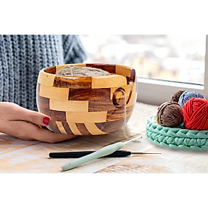 Nagina International Mixed Premium Yarn Storage Bowl For Yarn Balls & Skeins | Crochet & Knitting Bowls Made Out OF Turmeric & Rosewood | Knitter's Gift & Notions (Medium)