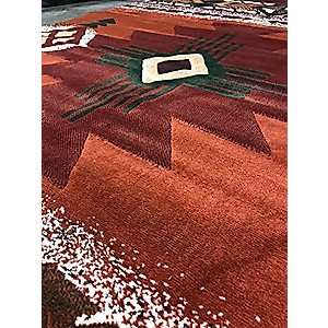 Southwestern Navajo Aztec Native American Geometric Rust Orange Area Rug (7’ X 7’ Round)