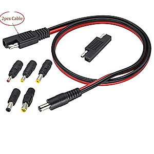 HCFeng 2Pack SAE to DC Adapter Cable SAE Plug to DC 5.5mmx2.1mm Male Connector Cables with SAE Polarity Reverse Adapter & DC8/6.5/5.5/4.0/3.5(mm) Adapters for Solar Battery Panel (14AWG 2ft/60cm)