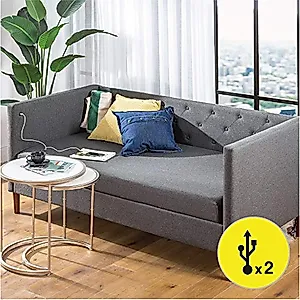 ZINUS Shalini Upholstered Daybed with USB Ports / Convertible Daybed Sofa / Matching Cover Included / No Box Spring Needed / Easy Assembly, Twin