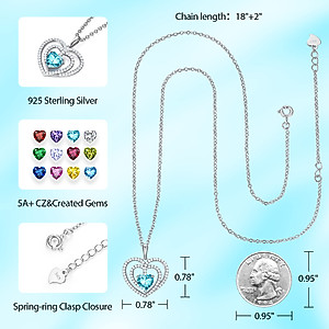 Gloffery 925 Sterling Silver Birthstone Heart Cut Halo CZ Pendant Necklaces for Women (Heart,Mar)