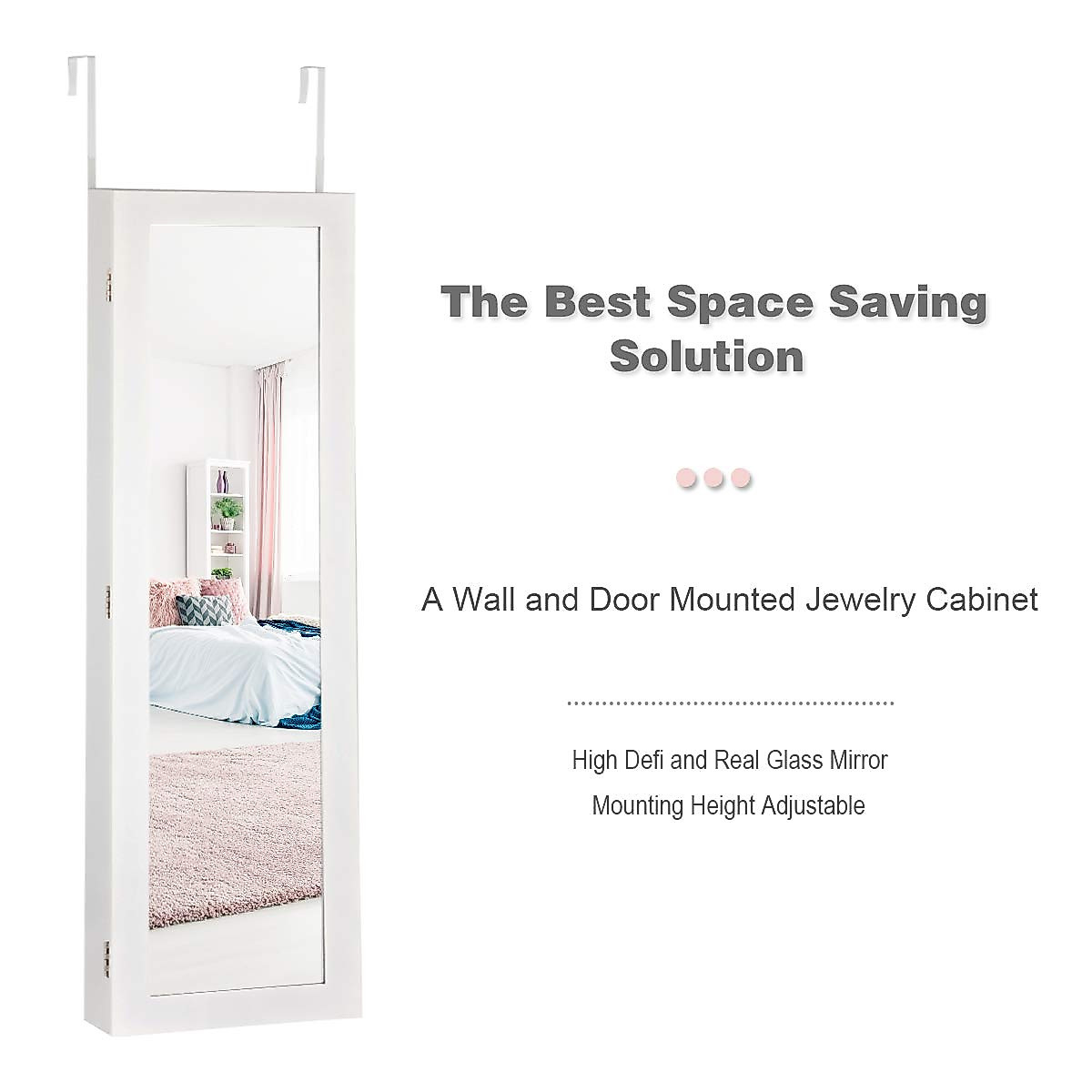 Giantex Jewelry Cabinet Armoire Door Wall Mounted, Full Length Mirror and 5 Storage Shelves for Display Bracelets Rings Cosmetics Hanging Organizer, Mirrored Storage Jewelry Cabinets