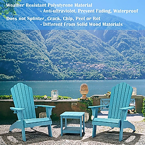 hOmeHua Oversized Plastic Weather Resistant Adirondack Chair with Cup Holder, Imitation Wood Stripes, Easy Assemble & Maintain,Outdoor Chair for Patio, Backyard Deck, Fire Pit - Lake Blue