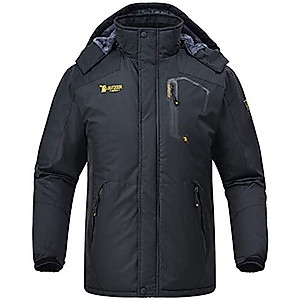 Rdruko Men's Ski Snow Jacket Waterproof Insulated Fleece Outdoor Mountain Hooded Winter Coat(Black, US XL)