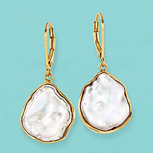 Ross-Simons 15-17mm Cultured Baroque Keshi Pearl Drop Earrings in 18kt Gold Over Sterling