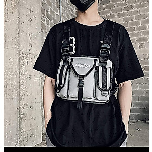 mosstyus Chest Front Bag Reflective Vest Radio Harness Adjustable Chest Rig Bag Pocket Pack Holster for Two Way Radio