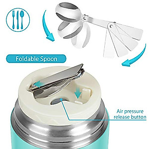 Nomeca Hot Containers for Kids Lunch Box - Wide Mouth Keep Food Drinks Hot Warm Cold Box, 16Oz Thermal Soup Bowl With Spoon Stainless Steel Vacuum Food Flask for School Office Outdoor, Teal