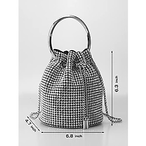 Rhinestone Purs for Women Clutch Purses Crystal Mini Top Handle Handbag Chain for Party(Buckle-Silver)