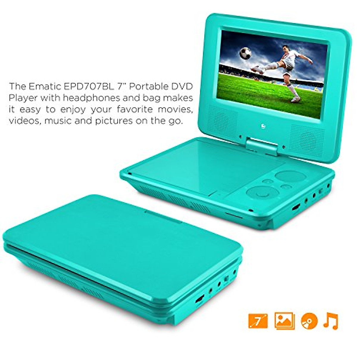 Ematic 7" Portable DVD Player with Matching Headphones and Bag - EPD707TL