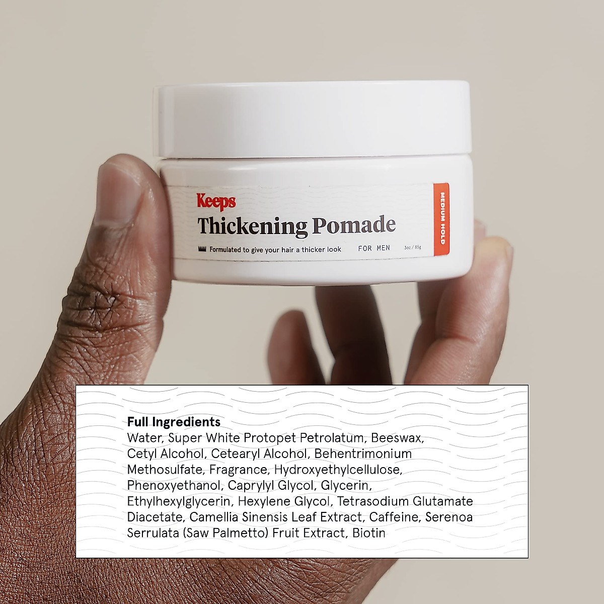 Keeps Matte Thickening Pomade for Men - Natural Ingredients for Fuller Hair: Biotin, Caffeine, Green Tea & Saw Palmetto - All-Day Medium Hold for All Styles