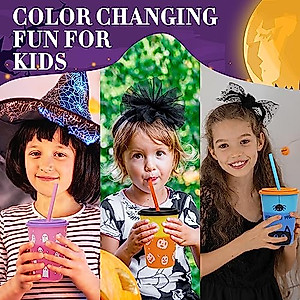 QTOP Halloween Party Color Changing Cups With Lids And Straws,6 Pack 13oz Plastic Tumblers With Lids And Straws Bulk,Reusable Halloween Cups For Party Favors