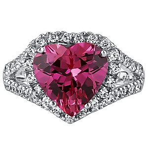 PEORA Created Ruby Signature Heart Ring for Women 925 Sterling Silver, Large 6.25 Carats Heart Shape 11mm, Size 9