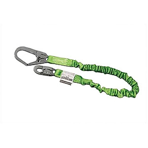 Honeywell 219M-Z7/6FTGN Miller Single Leg Maynard II Shock-Absorbing Stretchable Web Lanyard with Locking Snap Hook and 2 1/2" Locking Rebar Hook, 6', Green