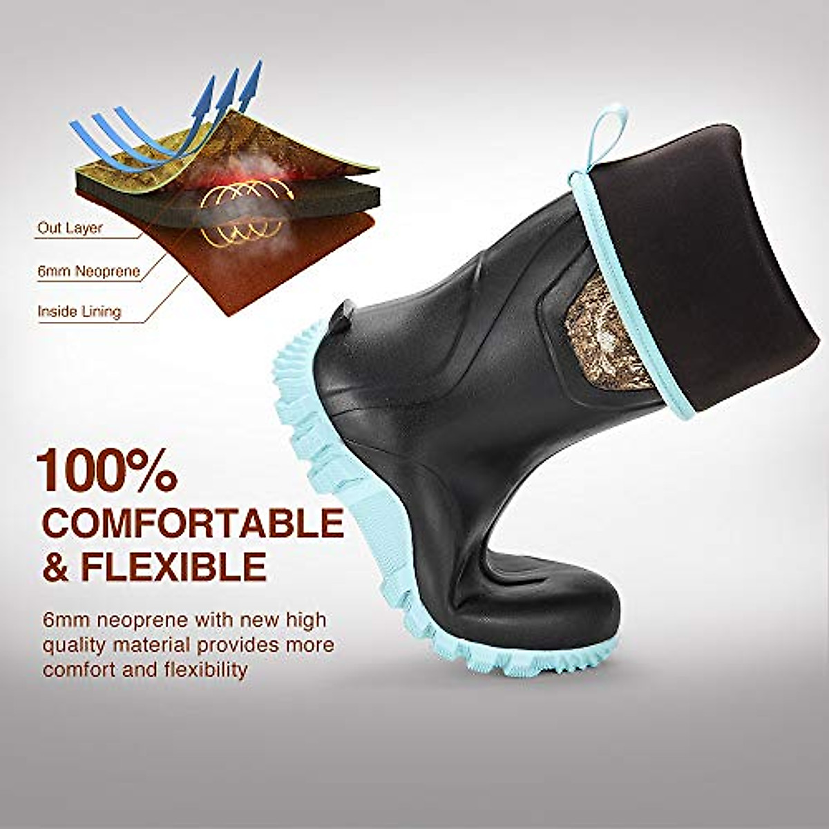 TIDEWE Rubber Boots for Women Multi-Season, Waterproof Rain Boots with Steel Shank, 6mm Neoprene Durable Rubber Outdoor Hunting Boots Size 7 (Green)