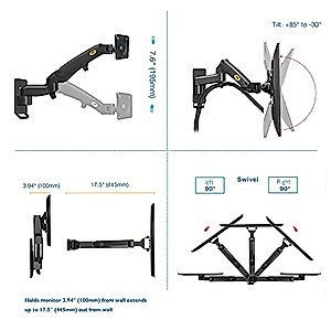 NB North Bayou TV Monitor Wall Mount Bracket Full Motion Articulating Swivel for 17-35" Monitors (Load Capacity from 4.4 to 22lbs) Double Extension F150-B