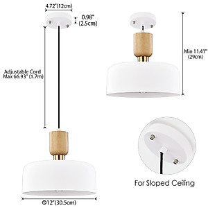 TeHenoo Modern Pendant Lighting,Large Pendant Lamp,Wood and Brass Accent,Adjustable Metal Pendant Light Fixture for Kitchen, Dining Room, White