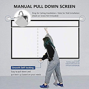 FZZDP Manual Pull Down Projector Screen 120 inch 4:3 Widescreen Retractable Auto-Locking Portable Projection Screen