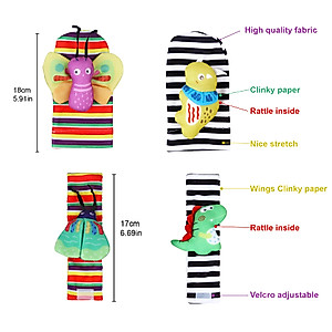 Majobee Baby Wrist Rattles Toys & Foot Finder Socks Set Baby Boy Girl Gifts Newborn Soft Sensory Toys Infant Socks 0-6 to 12 Months,Baby Toys 3-6 Months Toddler Educational Learning Development Toys