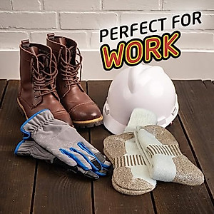 HOT FEET 4 Pack Work Socks for Men & Women - Breathable Boot Hiking Socks, Moisture Wicking Thick Wool Socks, Sizes 6-12.5, Man, Dark Gray & Oatmeal