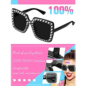 12 Pairs Crystal Oversized Sunglasses Rhinestone Square Diamond Sunglasses Frame Retro Sparkling Glasses for Women Men(Black)