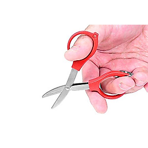 Seki Japan Folding Safety Scissors, Stainless Steel Blade Glasses Shear, Red Plastic Handle with Key Chain, for Fabric, Embroidery, Arts Crafts