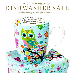 Divinity Boutique Owl Mug - Inspirational Ceramic Coffee Mug with Scripture for Women, Mom, Friends, Owl Lovers that is Colorful and Dishwasher Safe
