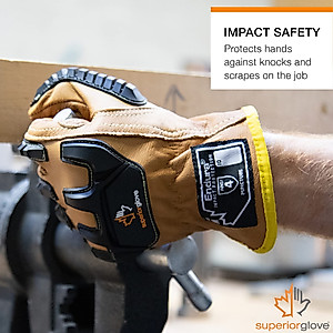 Superior Goatskin Leather Work Gloves - Anti-Impact Backing Hand Protection – Endura Safety Gloves Oil and Water Resistant 378GKVSB (1 Pair) Size Large