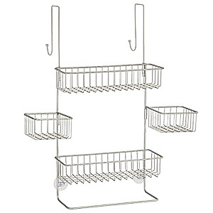 mDesign Steel Shower Caddy Hanging Shelf Rack Storage Organizer 4 Baskets, 2 Hooks for Bathroom, Dorm - Holds Shampoo, Conditioner, Soap Dispenser, Sponge - Klypon Collection - Matte Satin