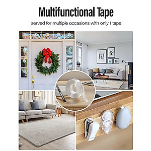 UALAU Double Sided Tape with Cutter, 16.5FT Heavy Duty Removable Washable Grip Mounting Tape for Home/Office/Car Decor, Fix Carpet Mats