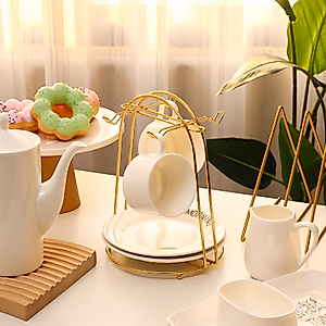 Toddmomy Iron Coffee Cup Holder Rack, Gold (8.25X6.68X5.89in), Storage for Home Kitchen Desktop