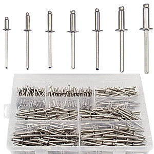 450pcs Stainless Steel Blind Pop Rivets, Stainless Steel Blind Rivets, 1/8" 5/32" 3/16"，7Sizes Pop Rivets Assortment Kit(Silver)
