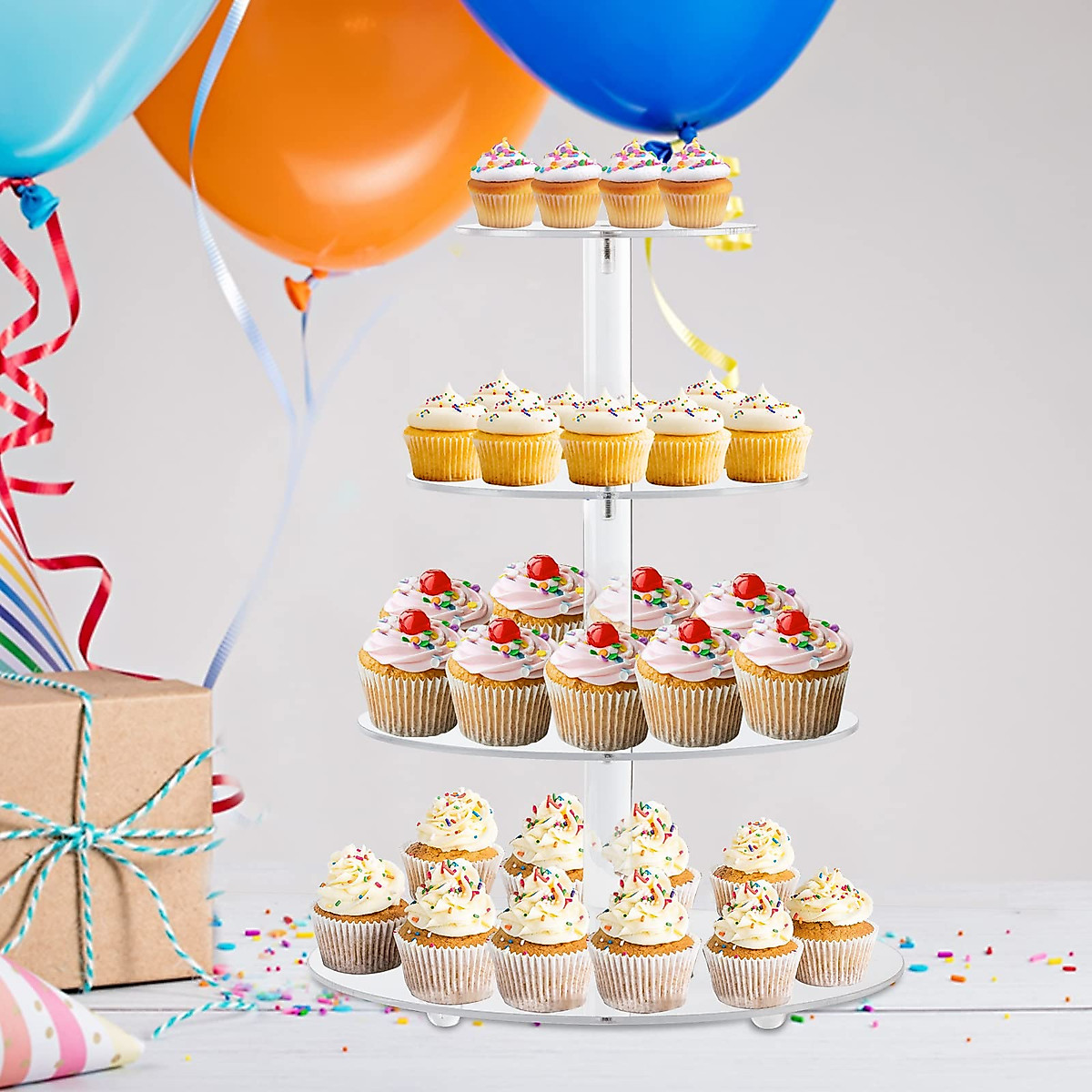 Cupcake Stand, 4 Tier Acrylic Cupcake Display Stand Clear Cupcake Holder Round Pastry Dessert Tower for Wedding Birthday Cady Bar Party Décor Baby Shower Theme Parties