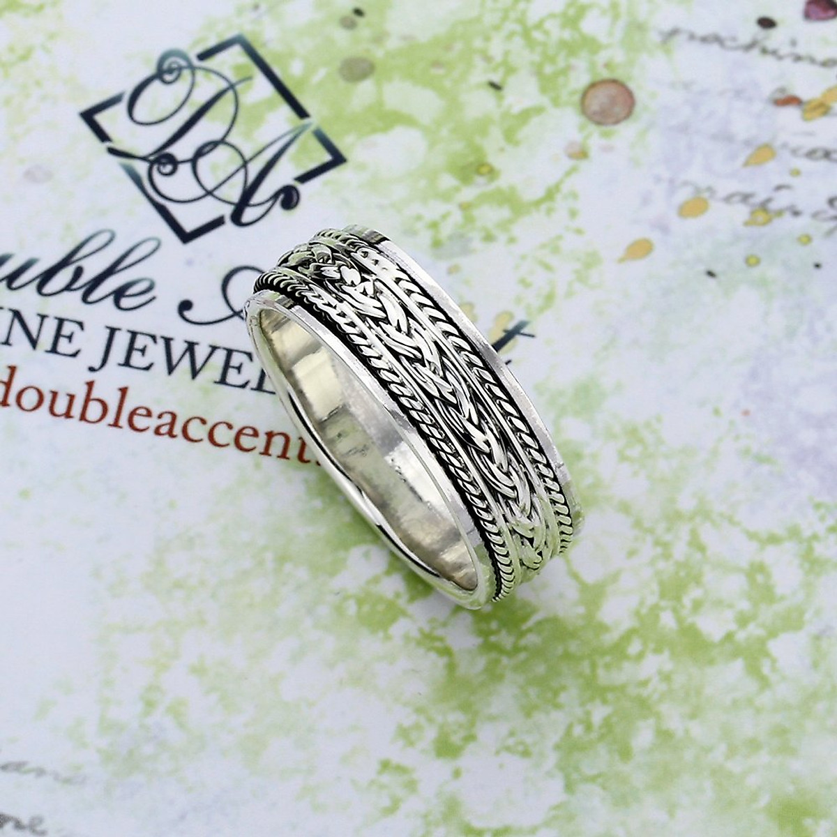 DoubleAccent Sterling Silver Braided Spinner Ring 8mm (Size 7 to 13) Size 8
