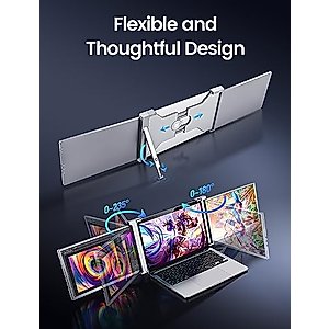 FQQ 14” Triple Laptop Monitor Extender, 1920*1200P FHD IPS Portable Monitor for 15” - 17.3" Laptop, 16:10, Dual Monitor Display for Win/MAC, HDMI/USB-C Plug & Play (Not for Linux Chromebook), S15 Gray