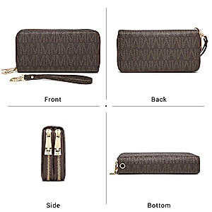 MARCO M KELLY Original Double Zipper Wristlet Wallet for Women - Small PU Leather handbag-Multi Pockets Clutch Purse (CF)