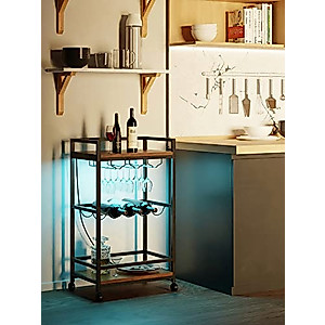 Boss Premium® BarUSA™ LED Bar Cart for Home Mini Portable Wine Bar Coffee Carts Small Mobile Serving Stand Liquor Beverage Drink Tea Alcohol Kitchen Rolling Cart - Designed in USA (Patented)